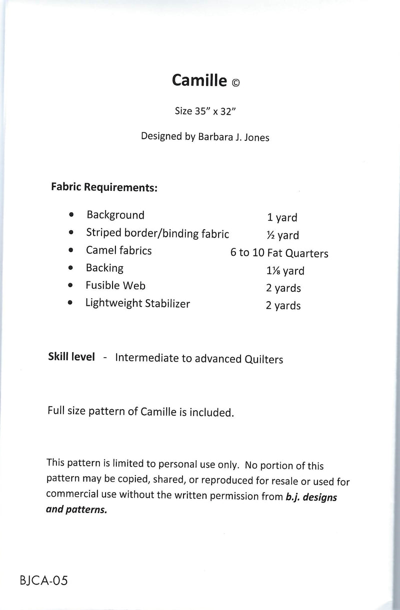 BJ Designs & Patterns Camille Camel Applique Quilt Pattern