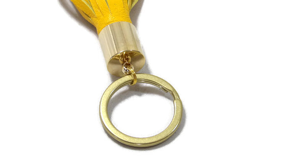 Yellow Lambskin Leather Tassel Keychain with 14k Gold Plated Brass Top